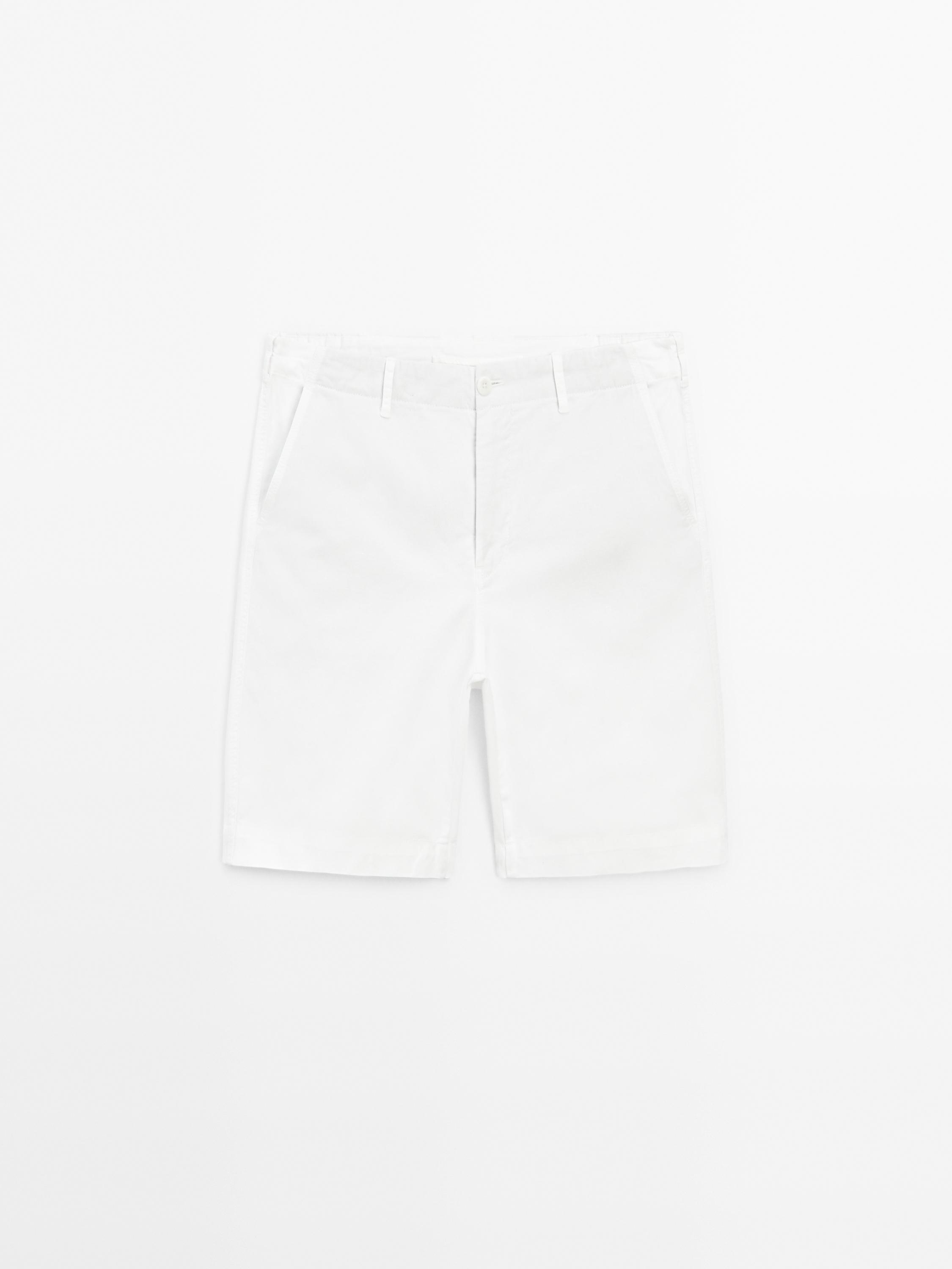 100 Linen Bermuda Shorts With Side Elastic Detail · Cream Beige
