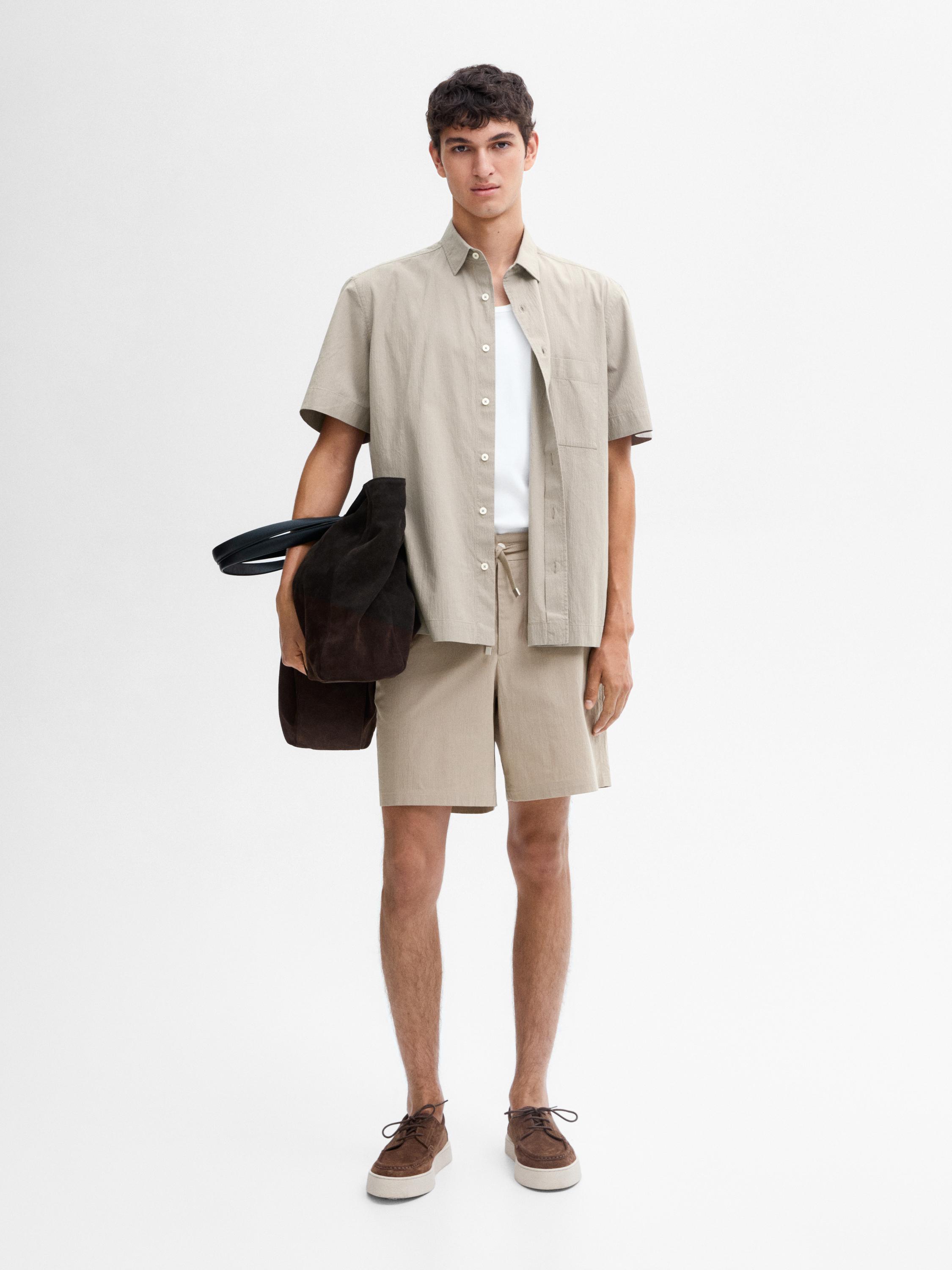 Cotton Bermuda Shorts With Elastic Waistband · Medium Ecru · Dressy