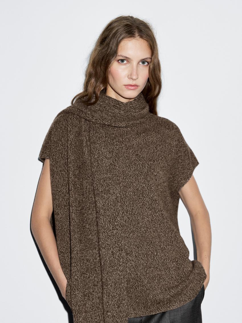 100% wool waistcoat with scarf detail · Brown · Vest | Massimo Dutti