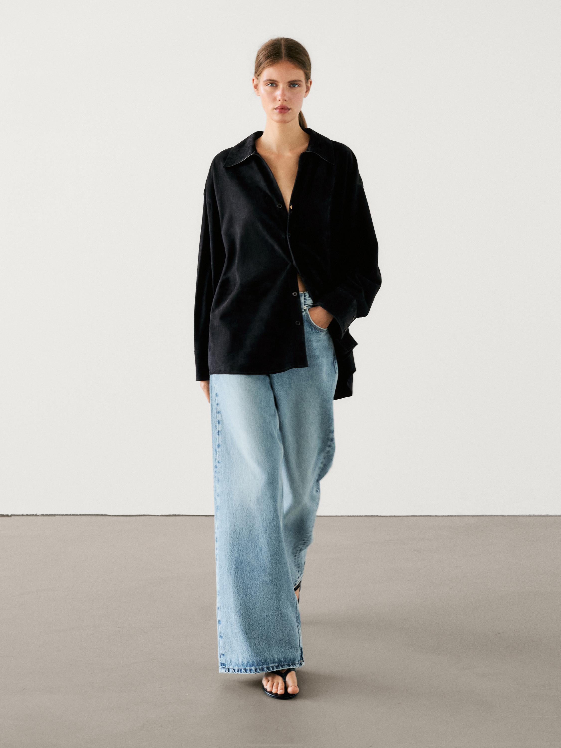 Camicia oversize in pelle scamosciata completo · Azzurro · Gonne ...