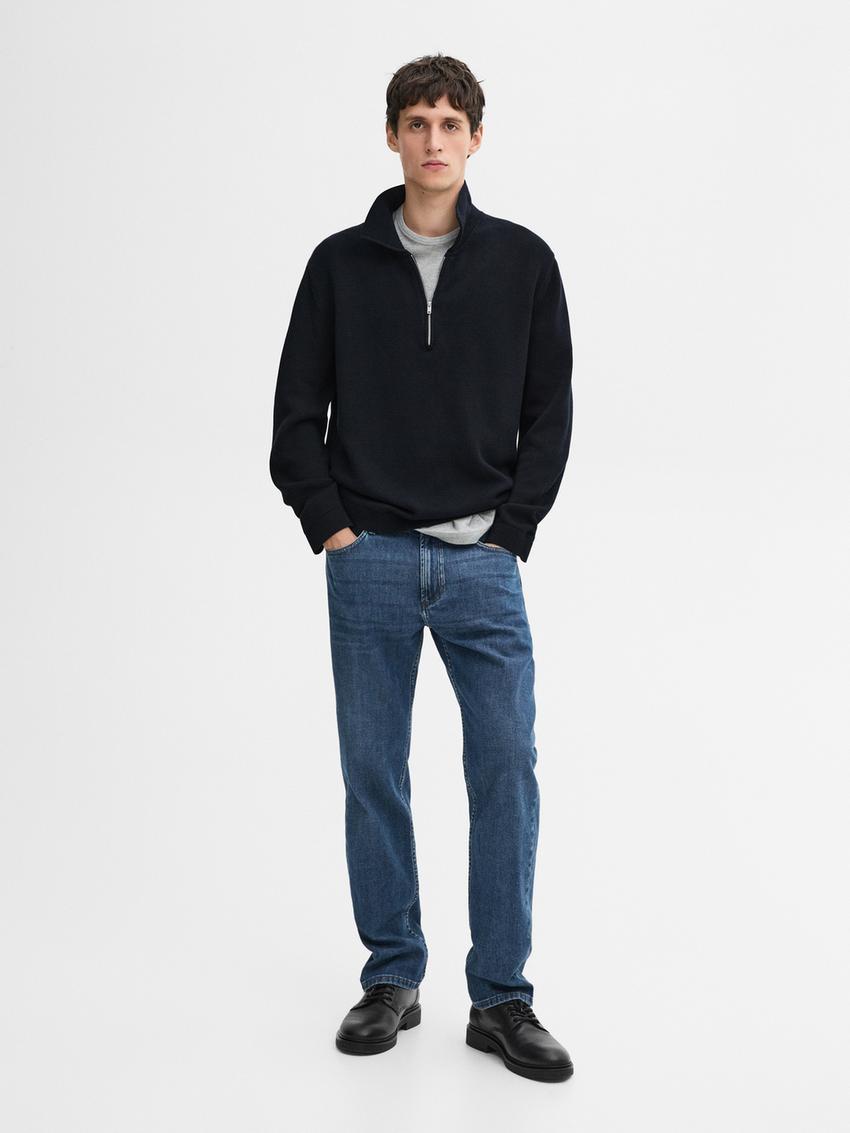 Knit sweater with zip polo collar · Navy Blue, Beige, Faded Khaki ...