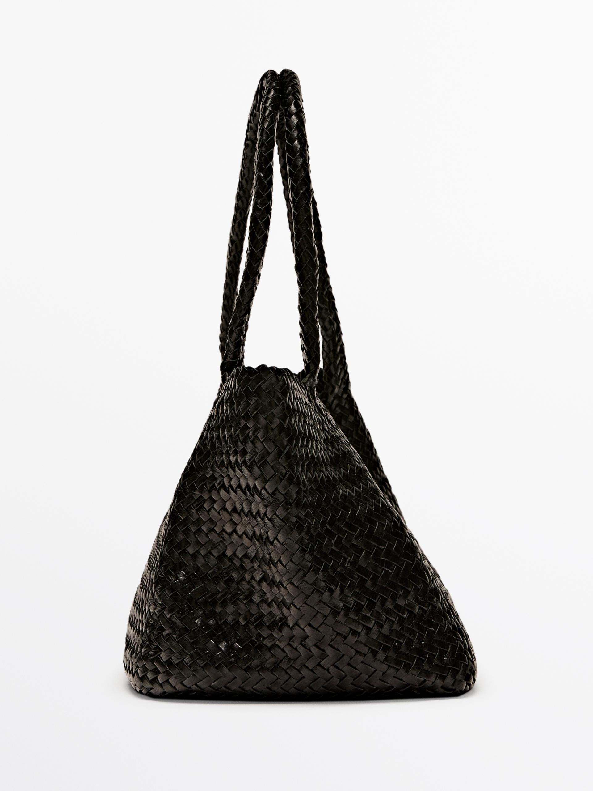 Medium braided nappa leather tote bag · Black, Leather · Leather ...