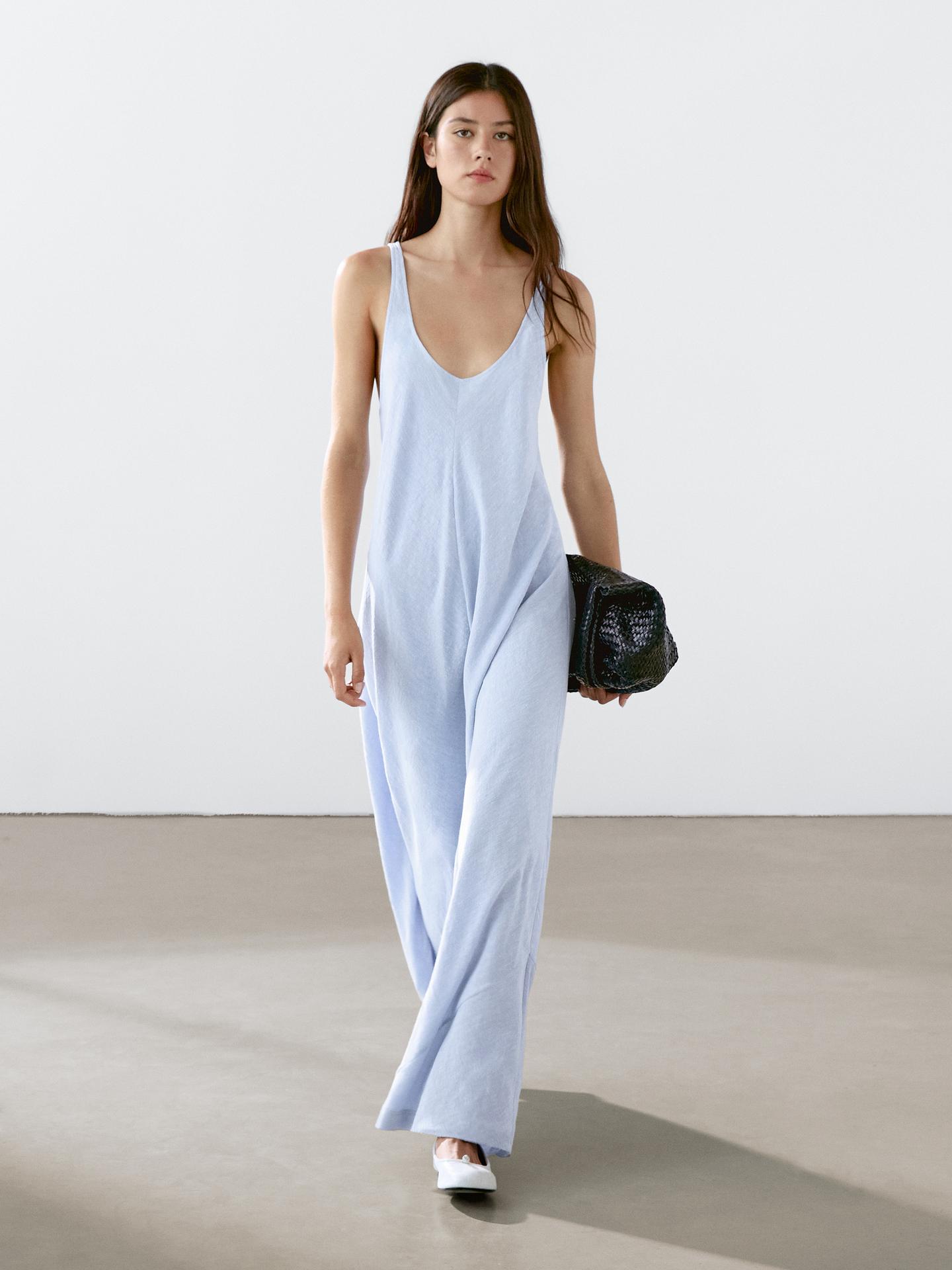 Robe longue fluide dos fantaisie · Bleu Clair · Habillé / Robes Et Combinaisons | Massimo Dutti