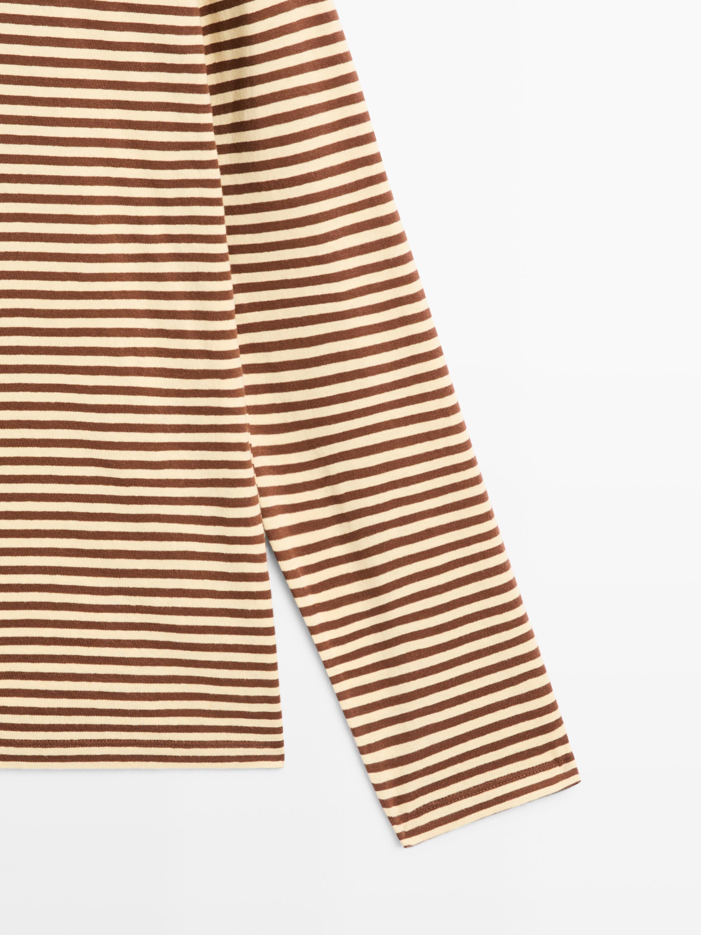 Camiseta manga larga rayas algodón · Marrón, Rojo · Camiseta | Massimo ...