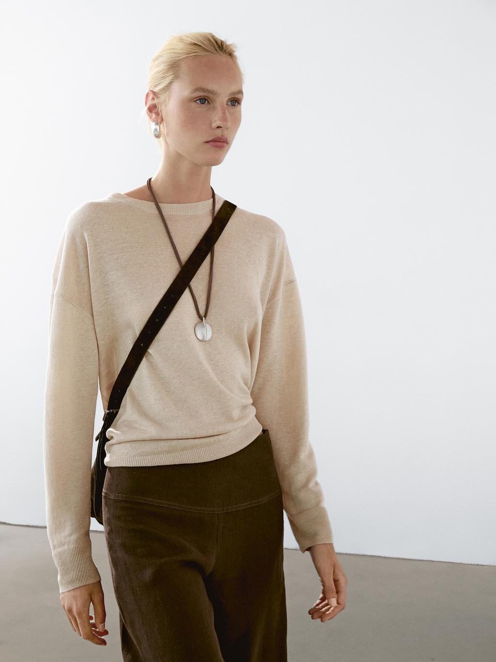 Oversize linen knit sweater · Sand, Brown · Sweaters | Massimo Dutti