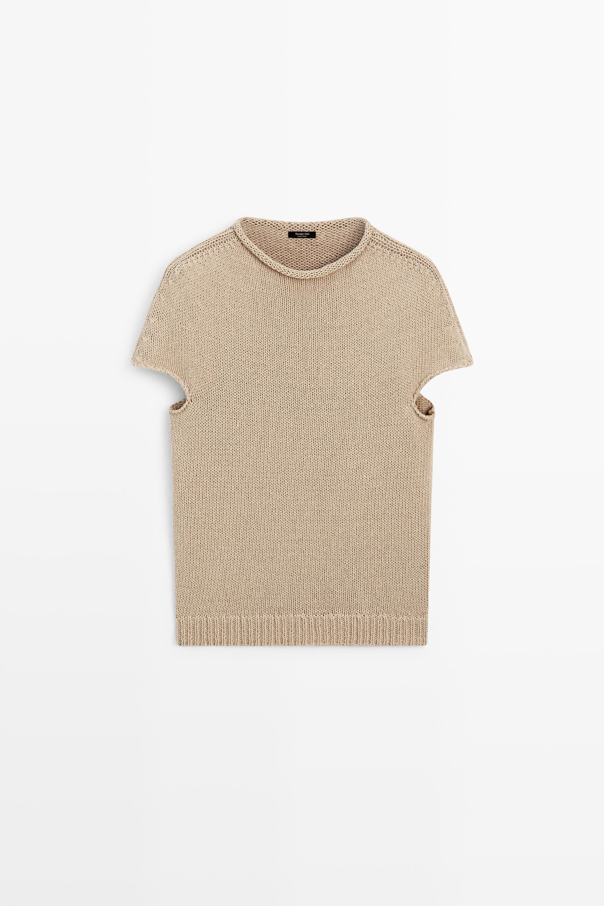 Jersey manga corta cuello rulo con algodón · Beige · Tops Y Otras ...
