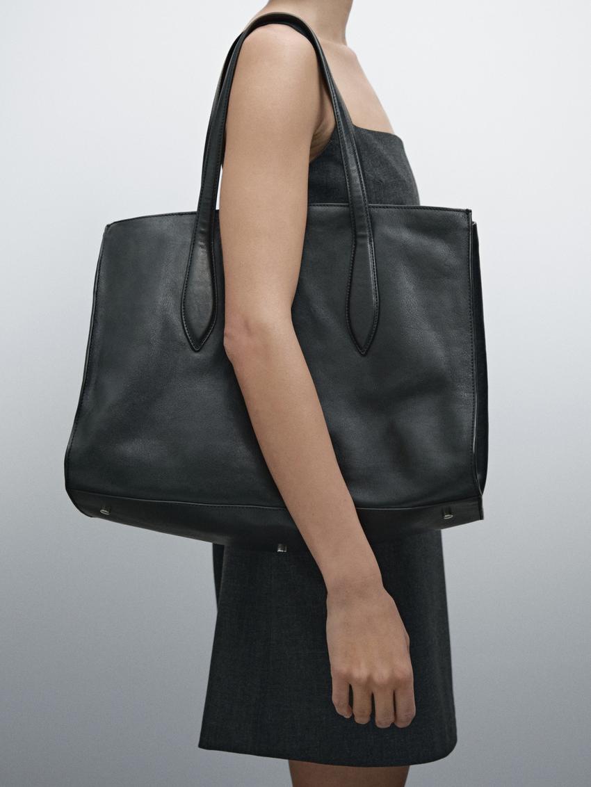 Nappa leather maxi tote bag · Black, Beige, Reddish Brown · Accessories | Massimo Dutti