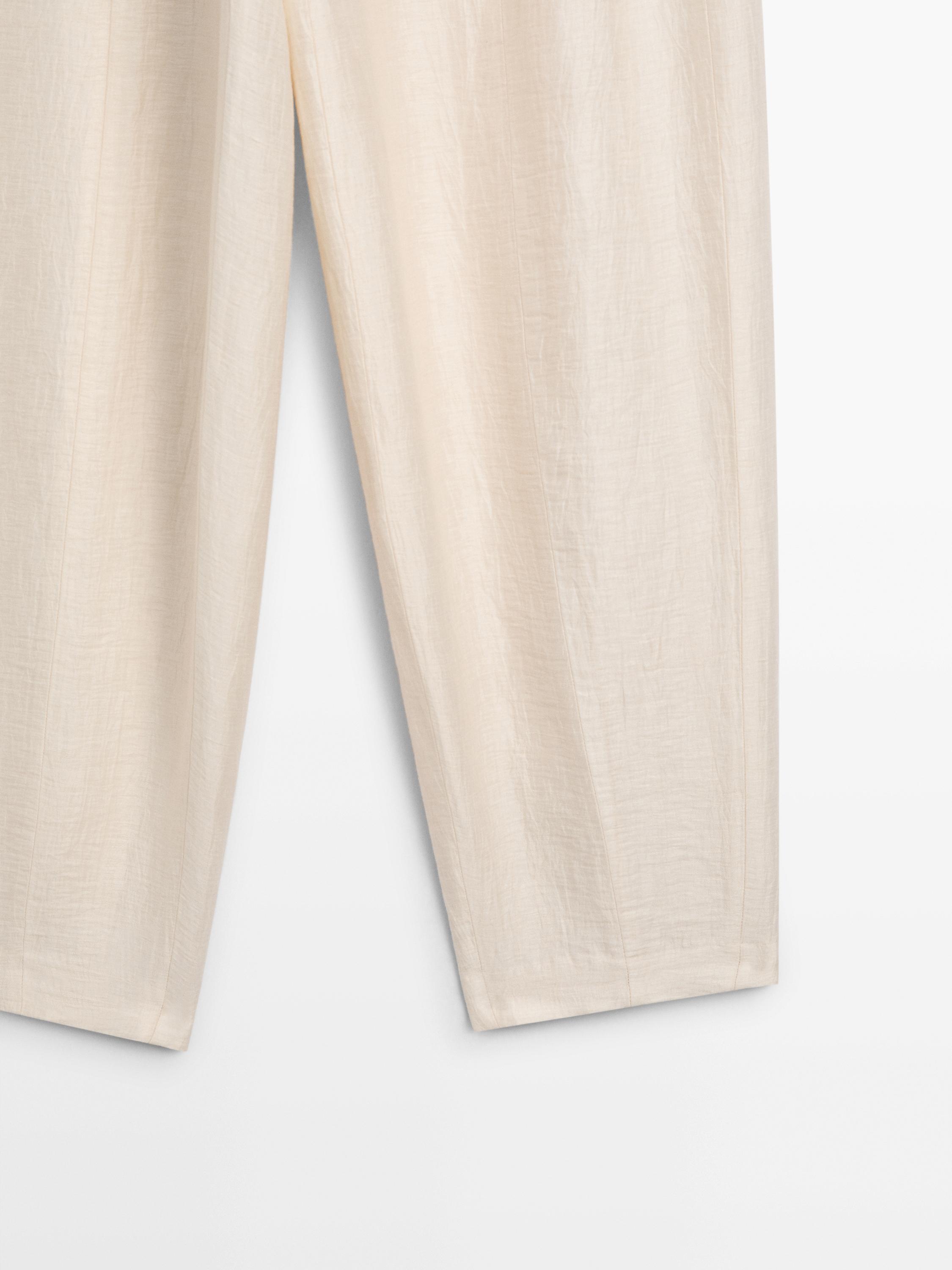 Pantalón bombacho mezcla lino · Beige · Pantalón | Massimo Dutti