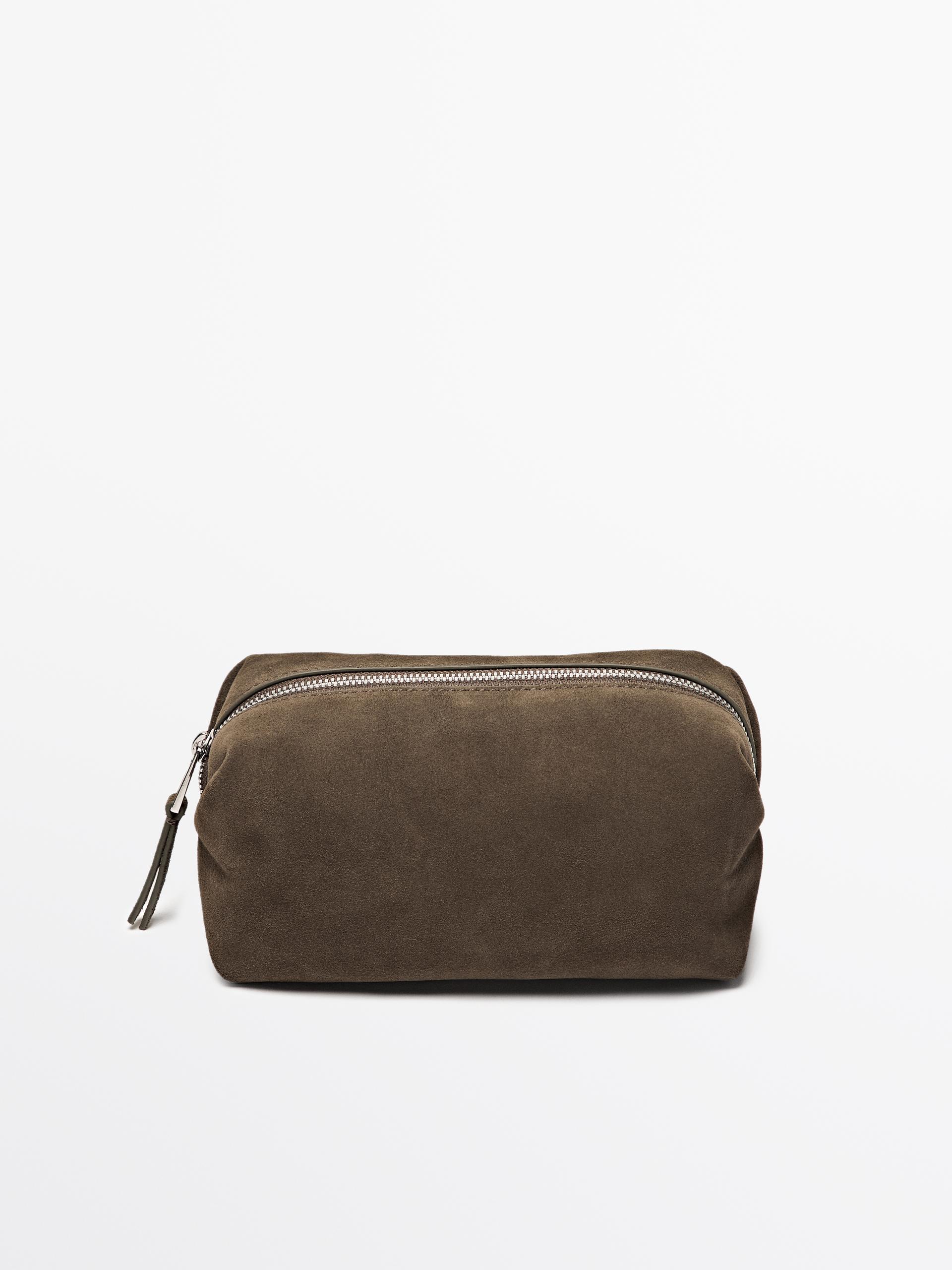 Split leather toiletry bag · Green, Brown, Sand · Accessories | Massimo ...