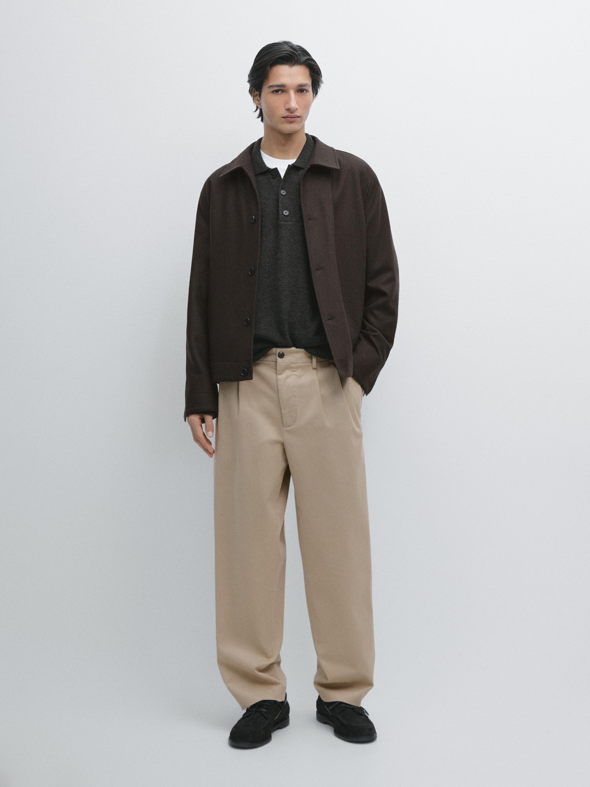 Pantallona pambuku me penca · Ngjyrë Rëre · Trousers | Massimo Dutti