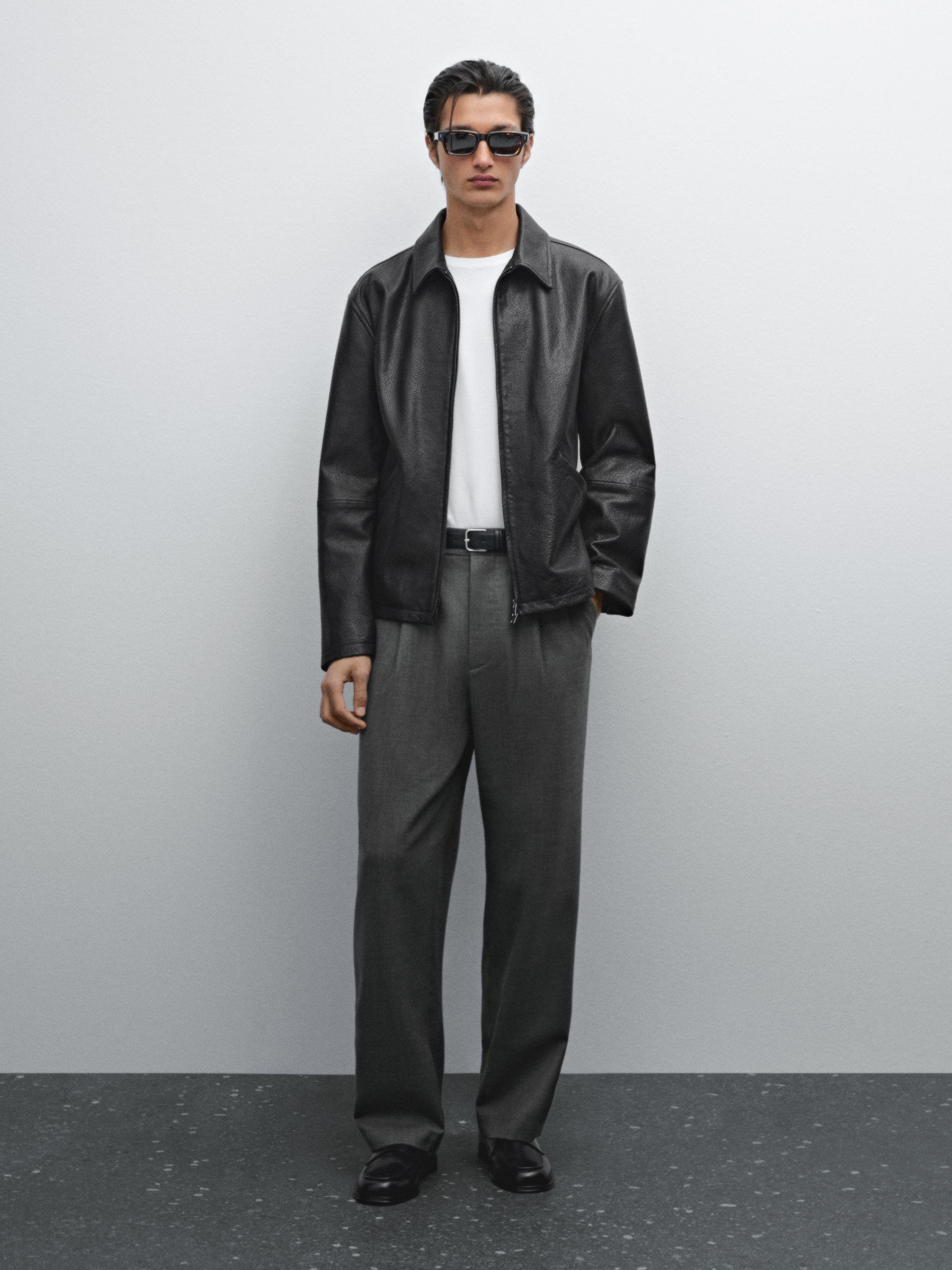 Txaketa krakelatua, arkume-larruzkoa · Beltza · Gonak | Massimo Dutti