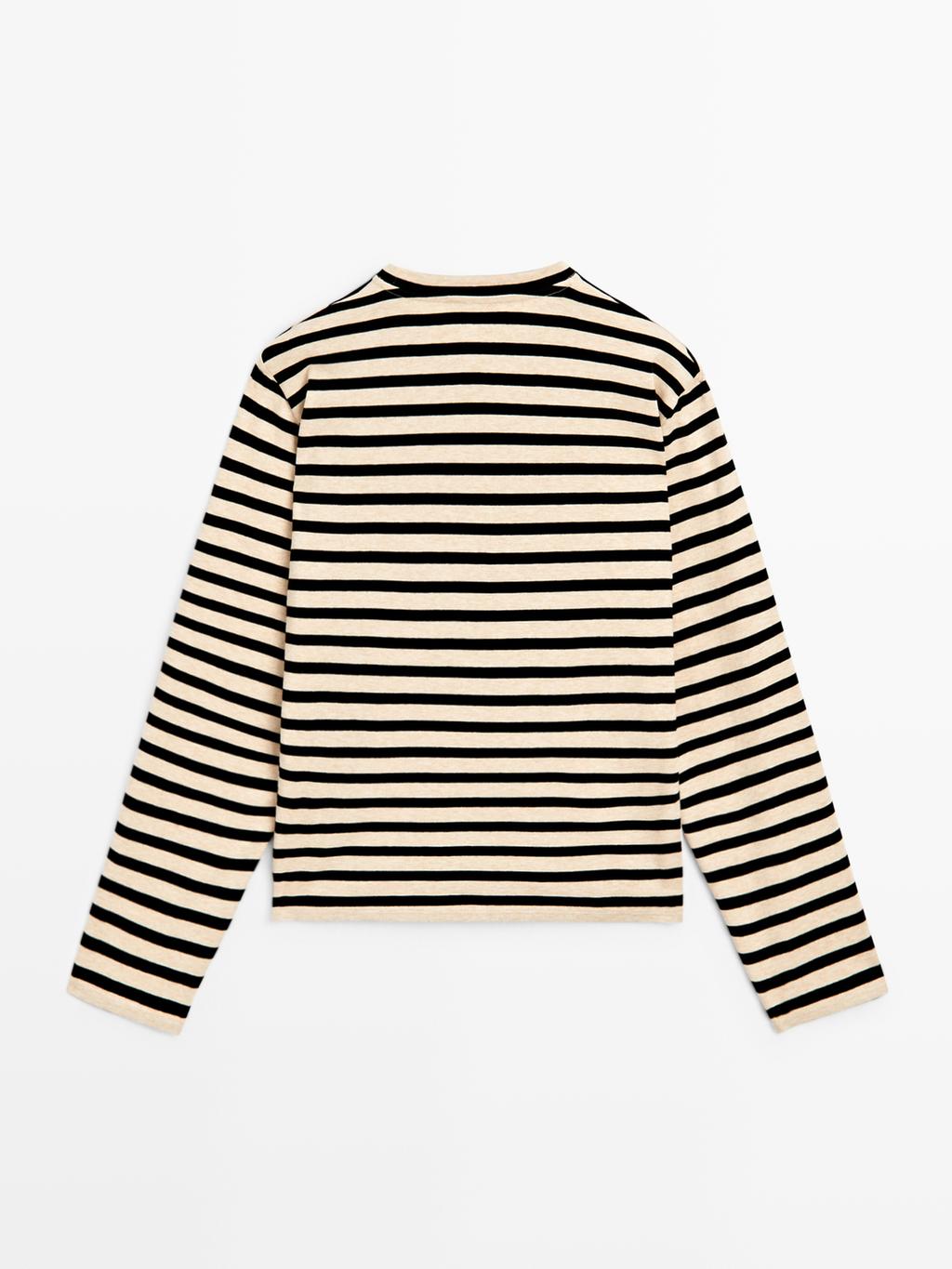 Camiseta oversize rayas mezcla algodón · Vainilla · Camiseta | Massimo ...