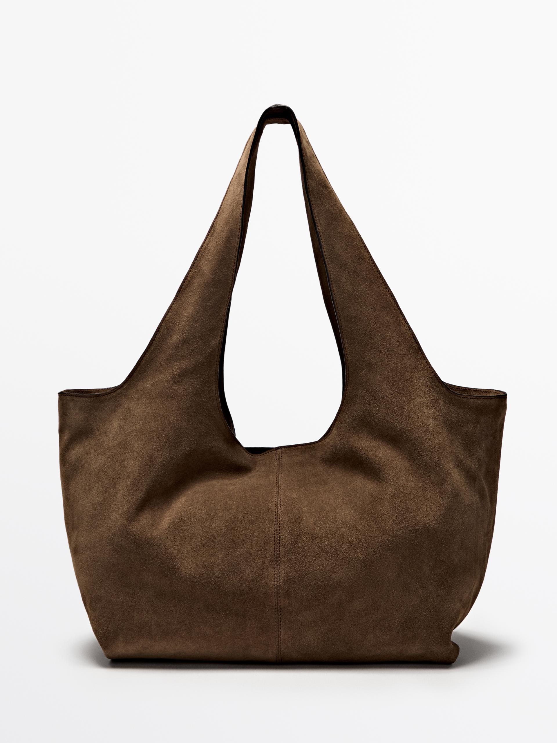 Maxi split suede leather tote bag · Ecru · Bagsâ Andâ Backpacks ...