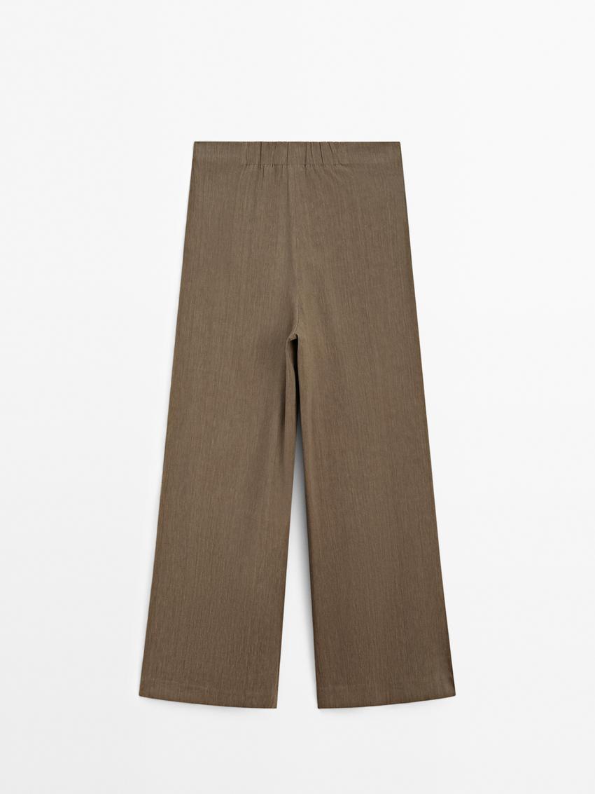 Pantallona lino këmbëgjera me penca. · Kaki · Dressy | Massimo Dutti