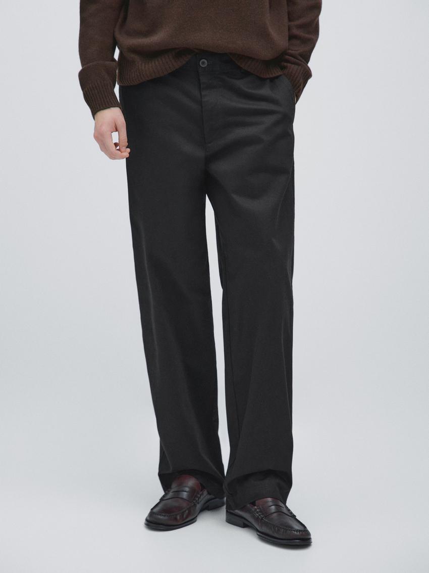 Pantalón wide leg algodón · Negro, Marrón · Pantalón | Massimo Dutti