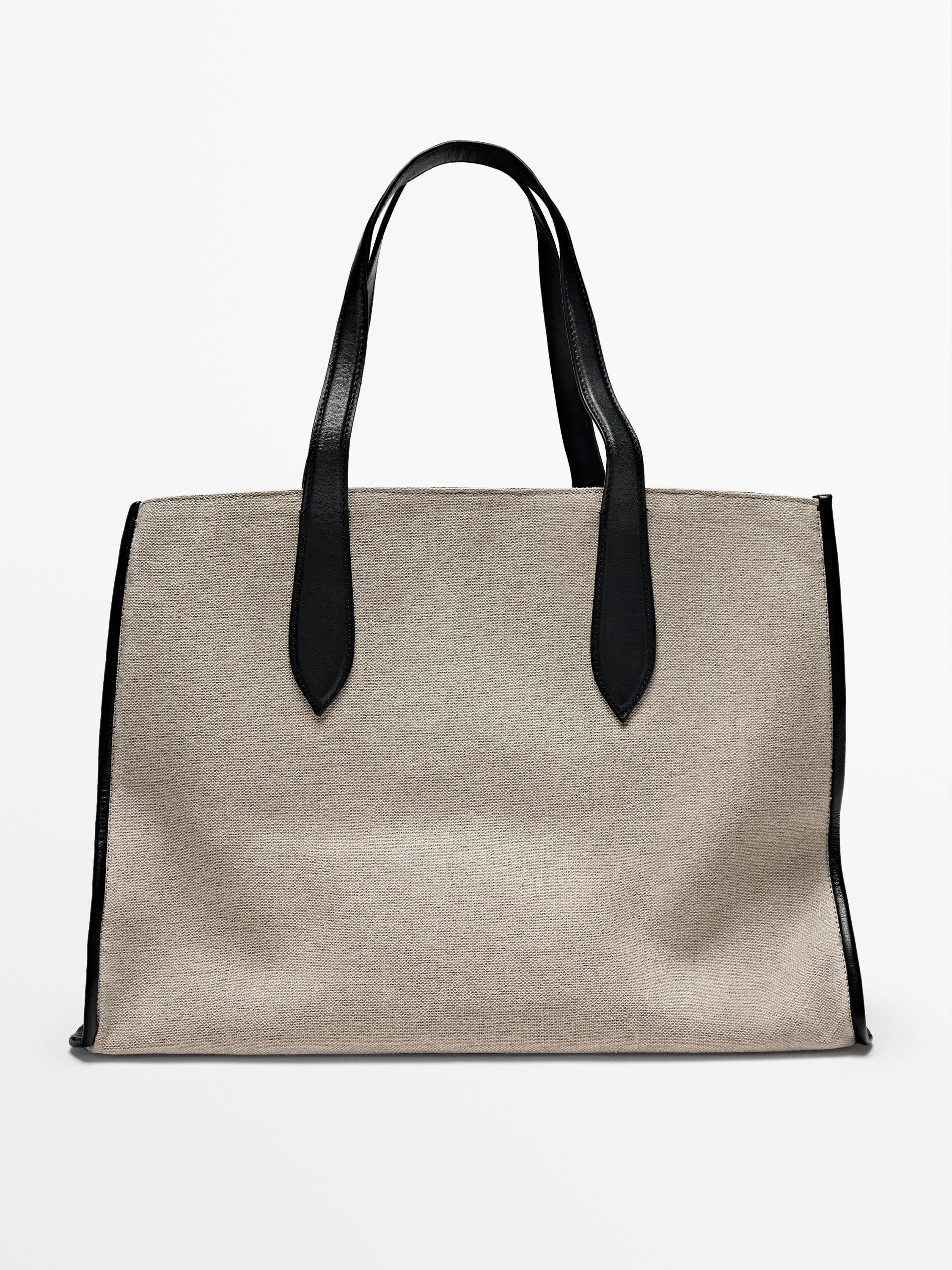 Woven leather maxi tote bag · Beige · Accessories | Massimo Dutti