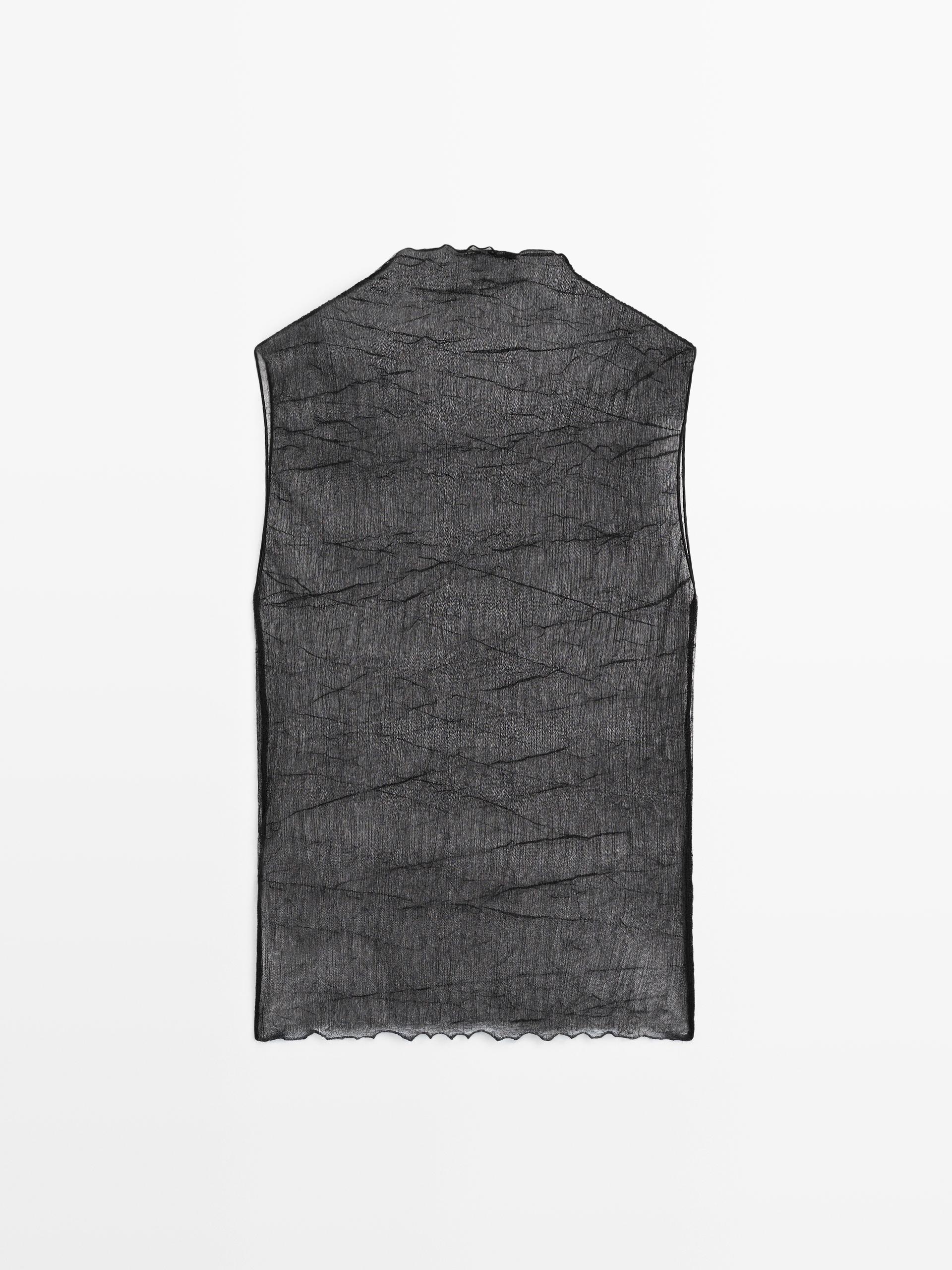 Sheer high neck top · Black · T-shirt | Massimo Dutti