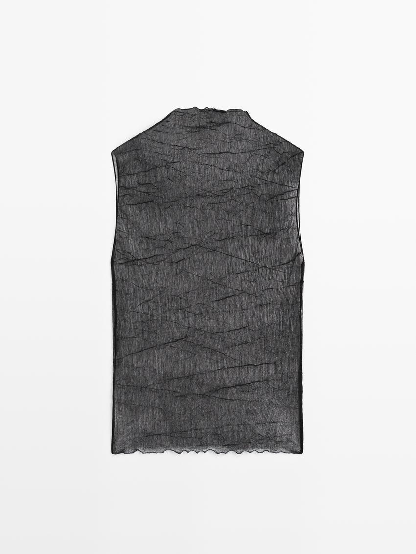 Sheer high neck top · Black · T-shirt | Massimo Dutti