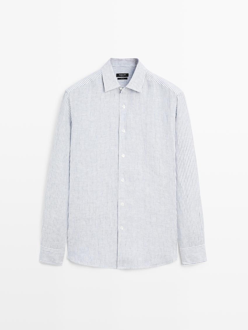 Striped linen shirt · Blue · Shirts | Massimo Dutti