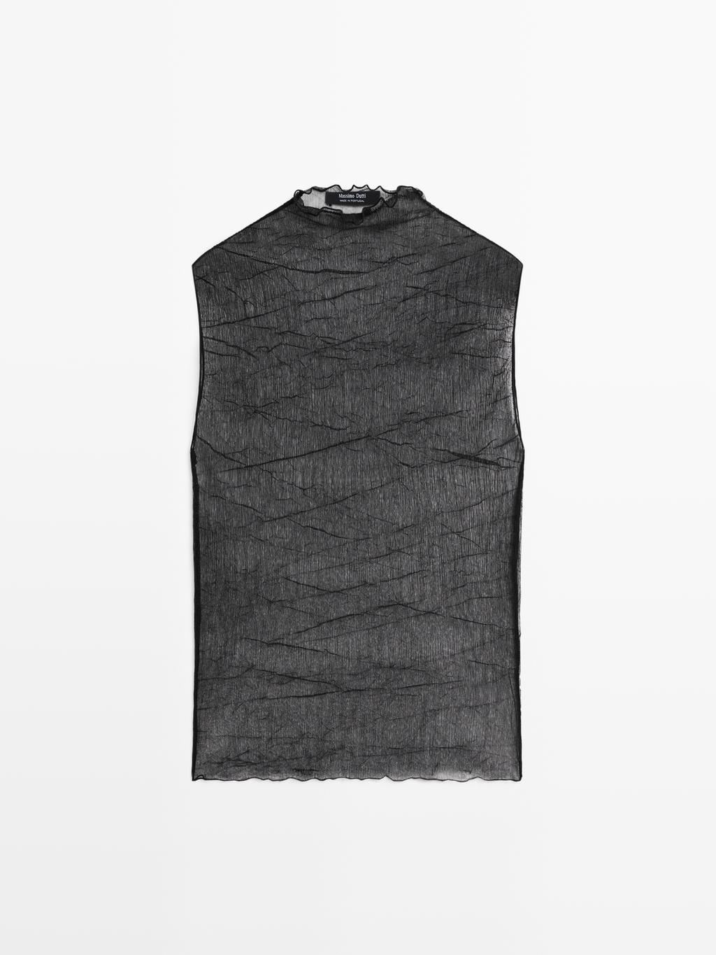Sheer high neck top · Black · T-shirt | Massimo Dutti
