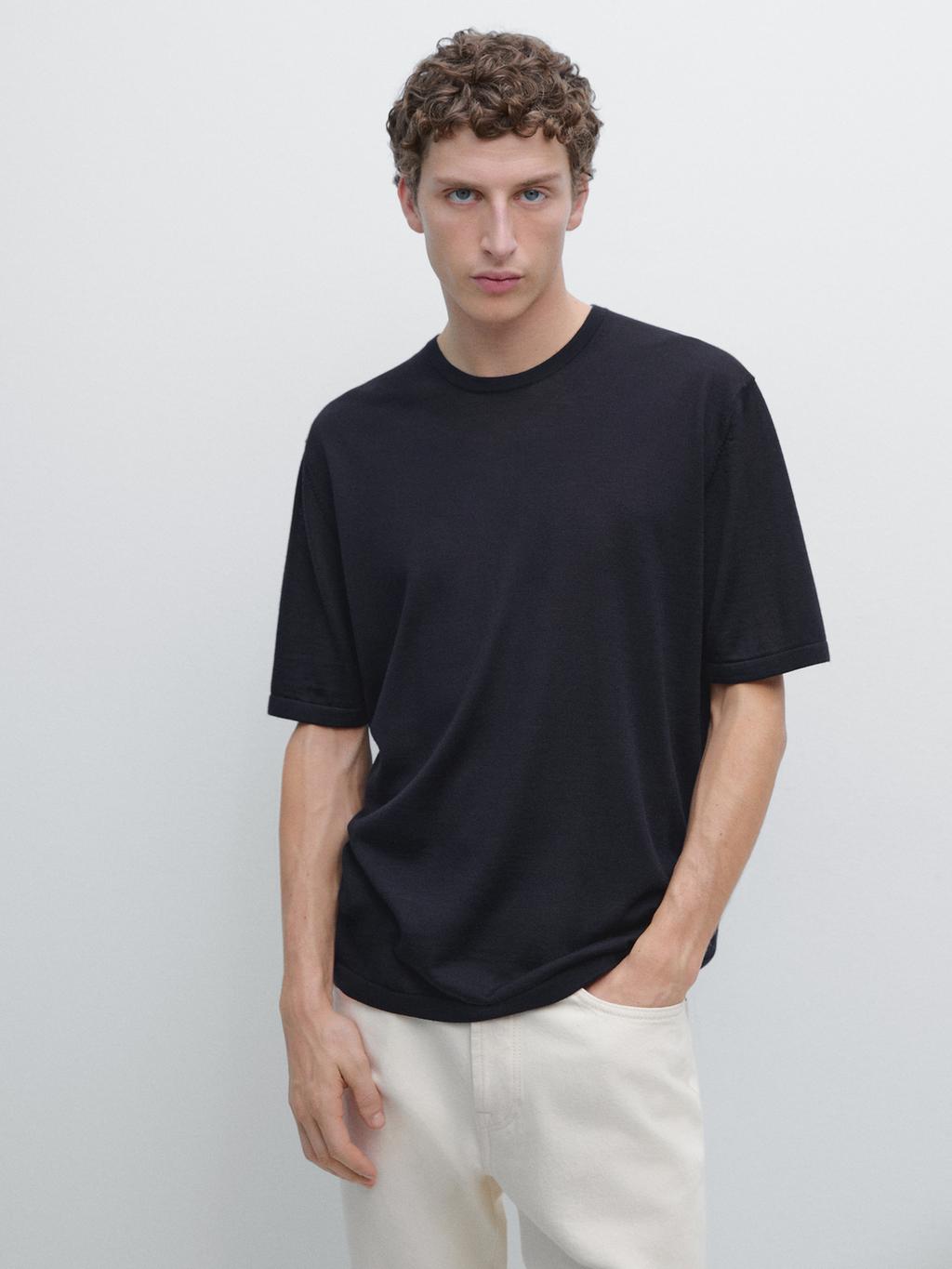 Camiseta manga corta mezcla lana · Azul Marino · Jerséis | Massimo Dutti