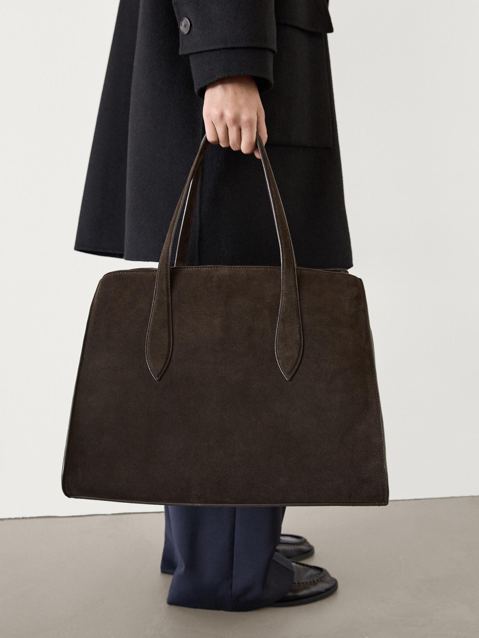 Maxi-Tote-Bag aus Rauleder · Braun · Accessoires | Massimo Dutti